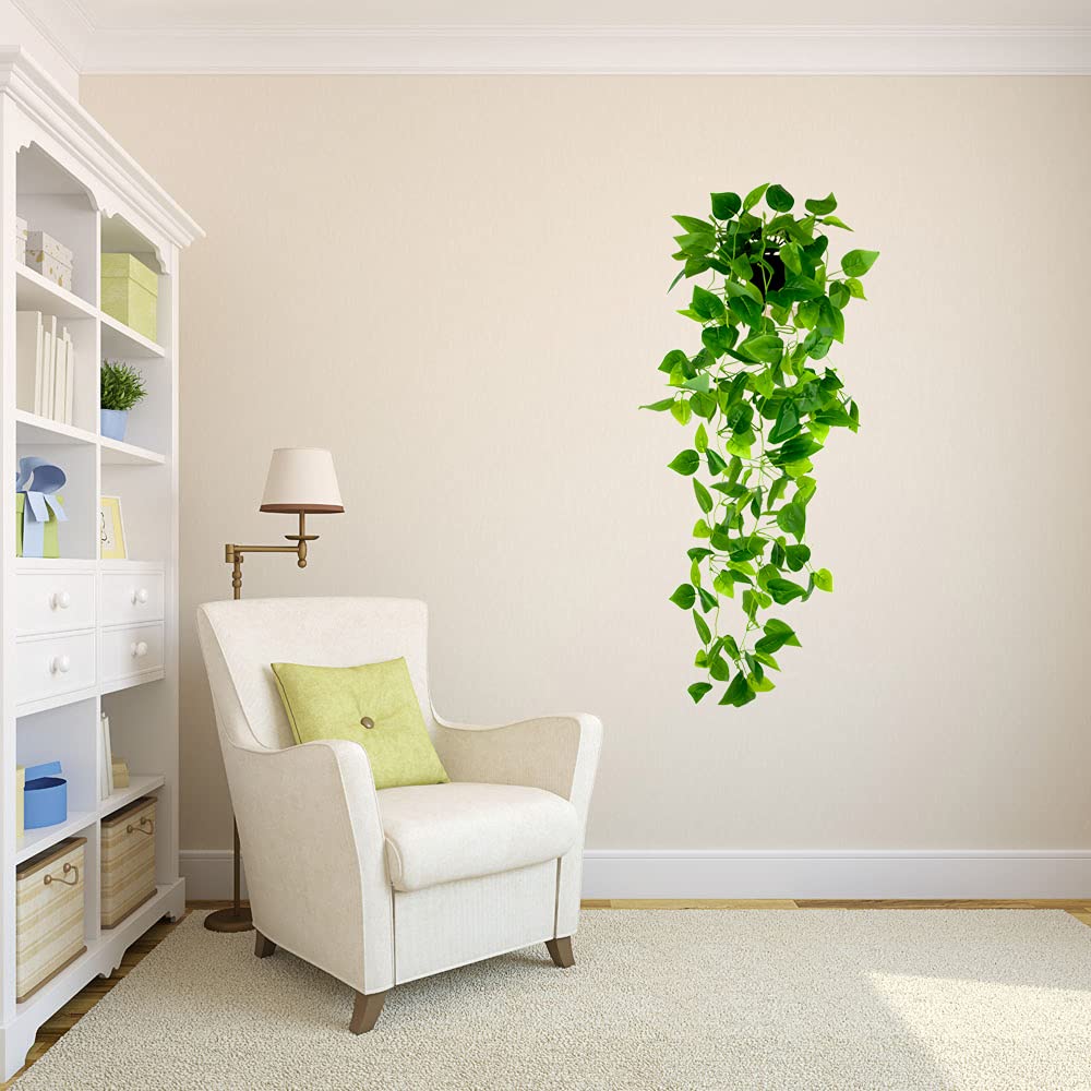 FOLUXING 1 Pack Artificial Hanging Plants, Fake Potted Plant with Black Pot for Home Indoor/Outdoor Office Garden Decor
