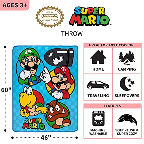 Franco Kids Bedding Super Soft Micro Raschel Throw, 46 in x 60 in, Mario,Prints may vary