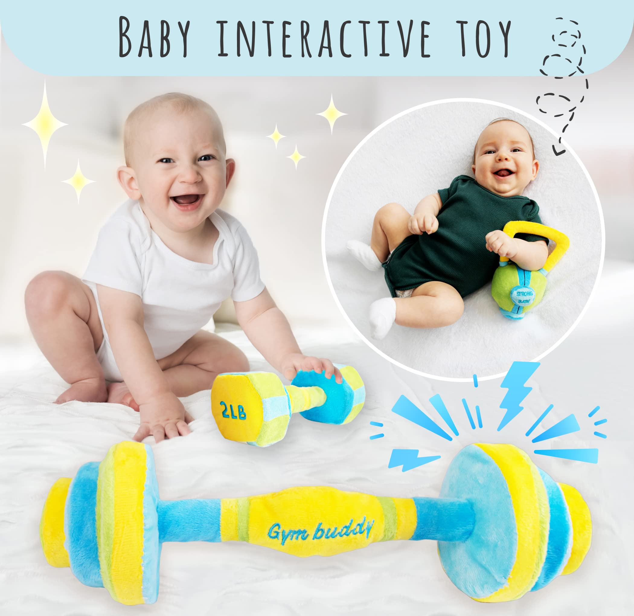 Skywin Baby Workout Toys Fit Training - Baby Shower Set of 4 Soft, Durable and Safe Plush Baby Rattle Toys for Ages 0+