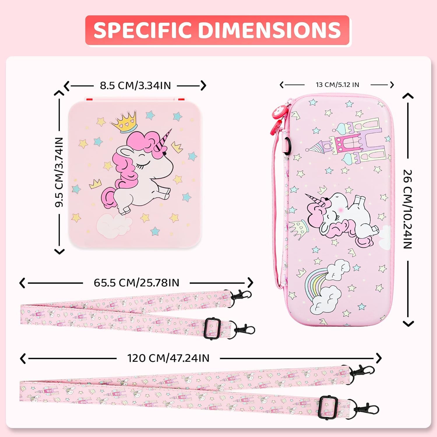 RHOTALL Case Compatible with Nintendo Switch & Switch OLED, Carrying Case with Game Case, Shoulder Strap, Cute Protective Hard Portable Travel Shell Pouch for Switch Accessories (for Pink)