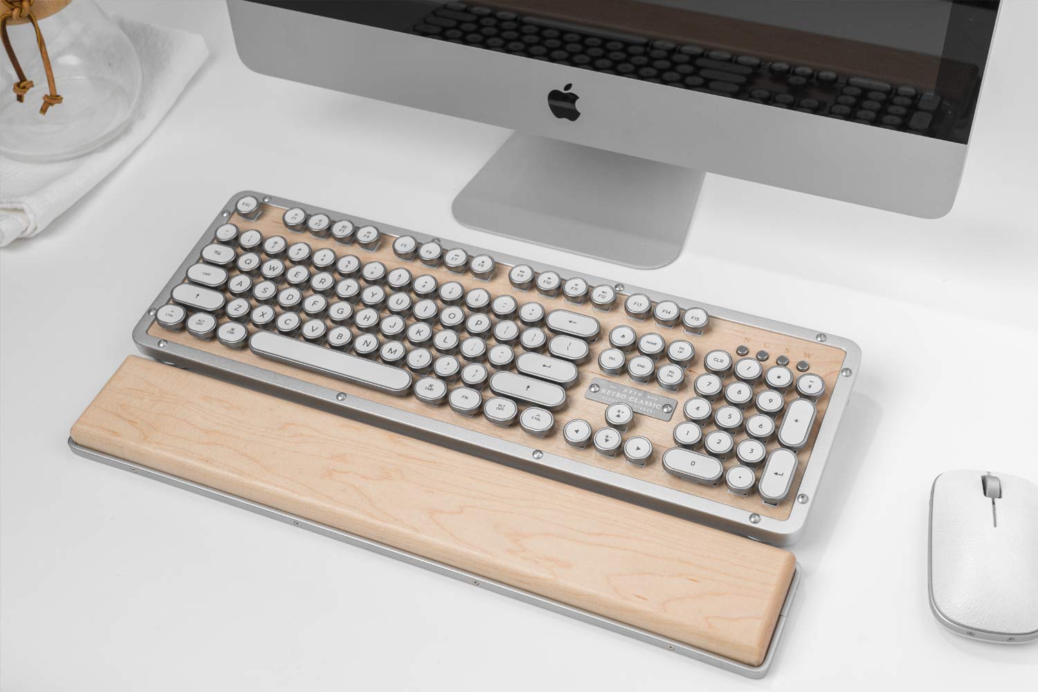 Azio Retro Classic Bluetooth (Maple) - Wireless/USB Wired Maple Wood Vintage Backlit Mechanical Keyboard for PC/Mac (MK-RETRO-BT-W-02-US)