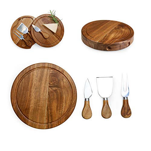 TOSCANA - a Picnic Time brand Acacia Brie Cheese Board and Knife Set - Charcuterie Board Set - Wood Cutting Board, (Acacia Wood) 7.5 Inches