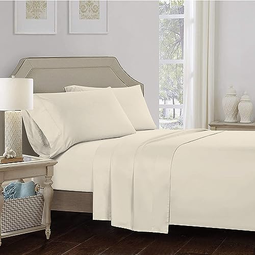 Color Sense Hotel Percale 100% Cotton Bed Sheet Set, Twin Ivory, Cooling Sheets for Hot Sleepers, with Elasticized Deep Pocket, 3 Piece Bedding Set - 1 Flat, 1 Fitted Sheet and 1 Pillowcase