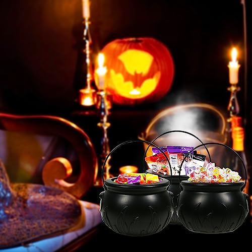Darnassus Halloween Cauldron On Rack,Set Of 3 Witches Cauldron Serving Bowls Halloween Candy Bowl,Plastic Black Cauldron Halloween Decor Halloween Party Decoration