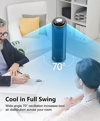 Cofeow Tower Fan, 2023 New Portable Electric Desk Fan, 70°Oscillating, 20ft/s Quiet Cooling, 13 Inch, Standing Table Fan with 3 Modes, Bladeless fan for Bedroom, for Office Desktop Deep Black