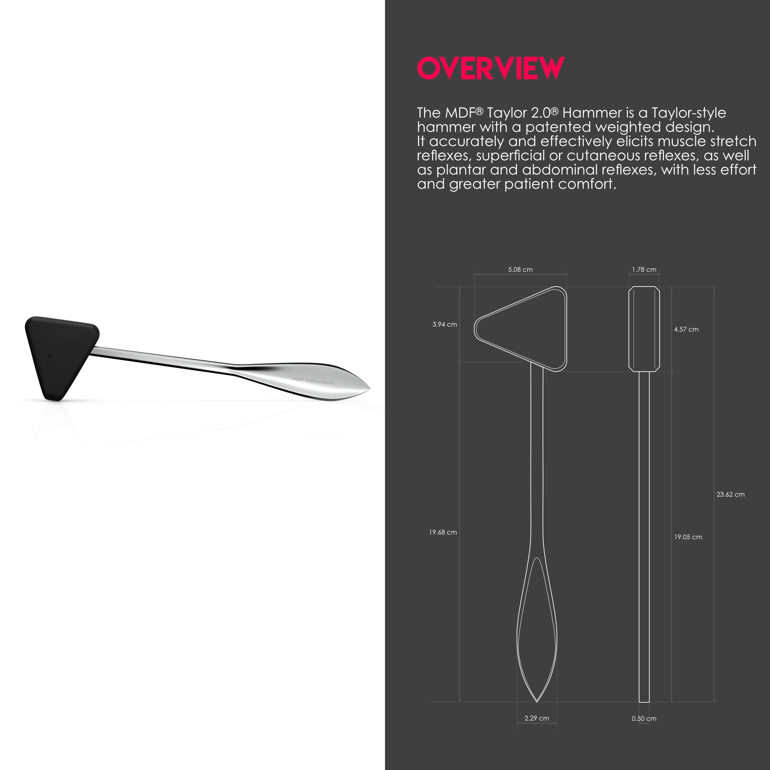 MDF Instruments Professional-Grade Taylor 2.0 Neurological Reflex Hammer - Free-Parts-for-Life & Lifetime Warranty - Black (MDF505XL-11)