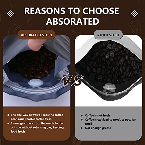 Coffee Bags with Valve - 50 Count Resealable Flat Bottom Pouch - 8 Ounce Vented Coffee Packages Bags with Zipper by Absorated