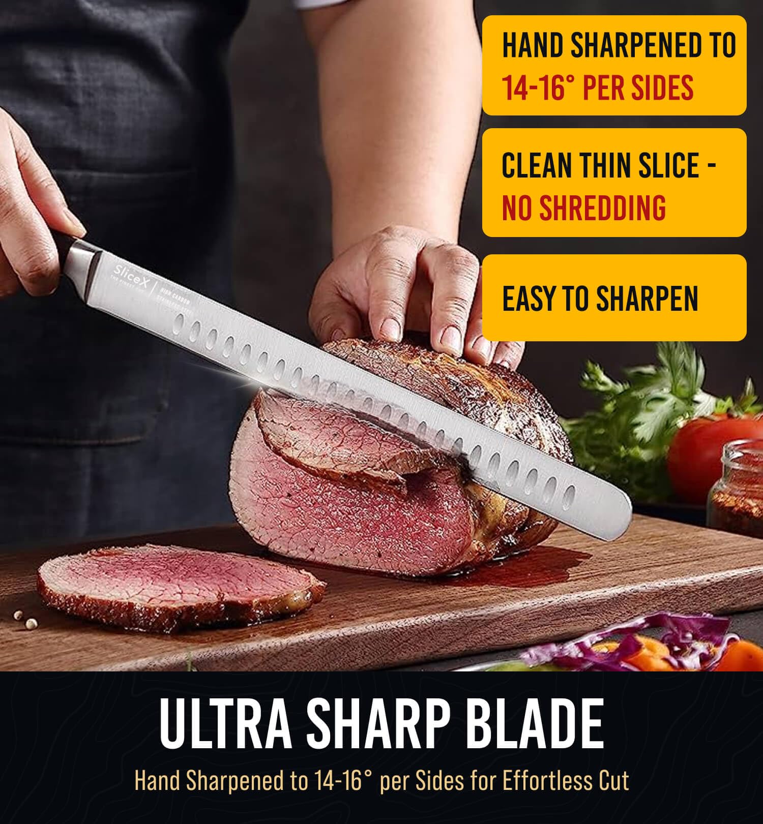 Bright Hobby Meat Carving Knife - Razor Sharp 12 in Large Slicer for Meat, Slicing Cutting, Brisket, Beef, BBQ, Ham etc. The Best Brisket Knife, White, (SK-001)