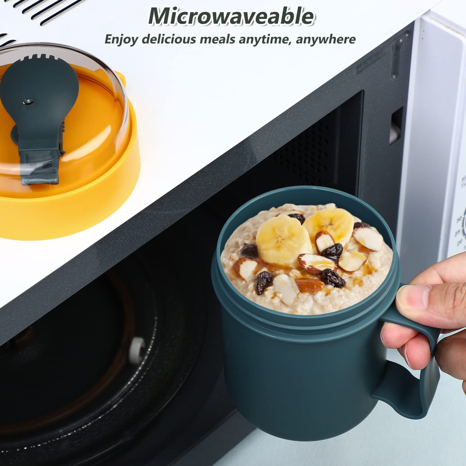 Cabilock Microwave Soup Mug with Lid and Scoop Portable Breakfast Cup Container Porridge Lunch Box with Spoon