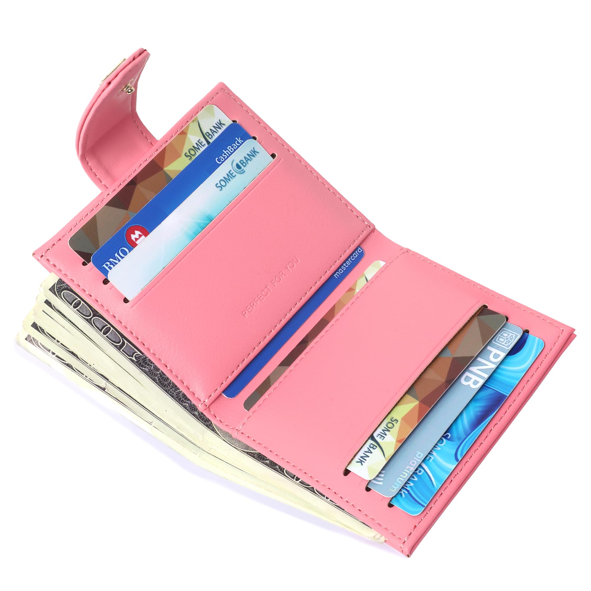 Badiya Small Wallets for Women Bifold Multi Card Case Wallet Slim Credit Card Holder with Zipper Coin Purse