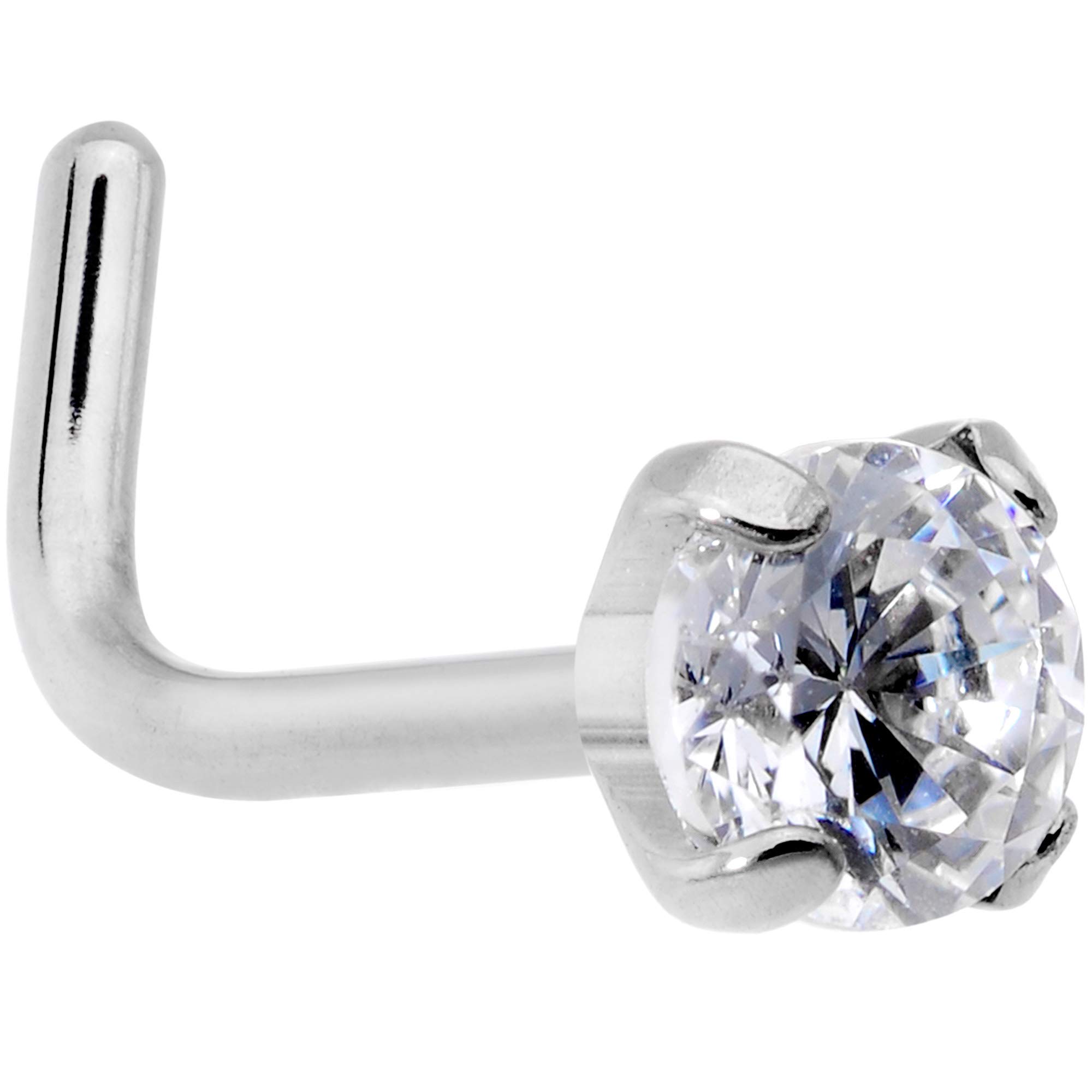Body Candy 20G 6mm Womens Grade 23 Titanium 3mm Clear Accent L Shaped Nose Ring Nose Stud Body Jewelry 1/4"