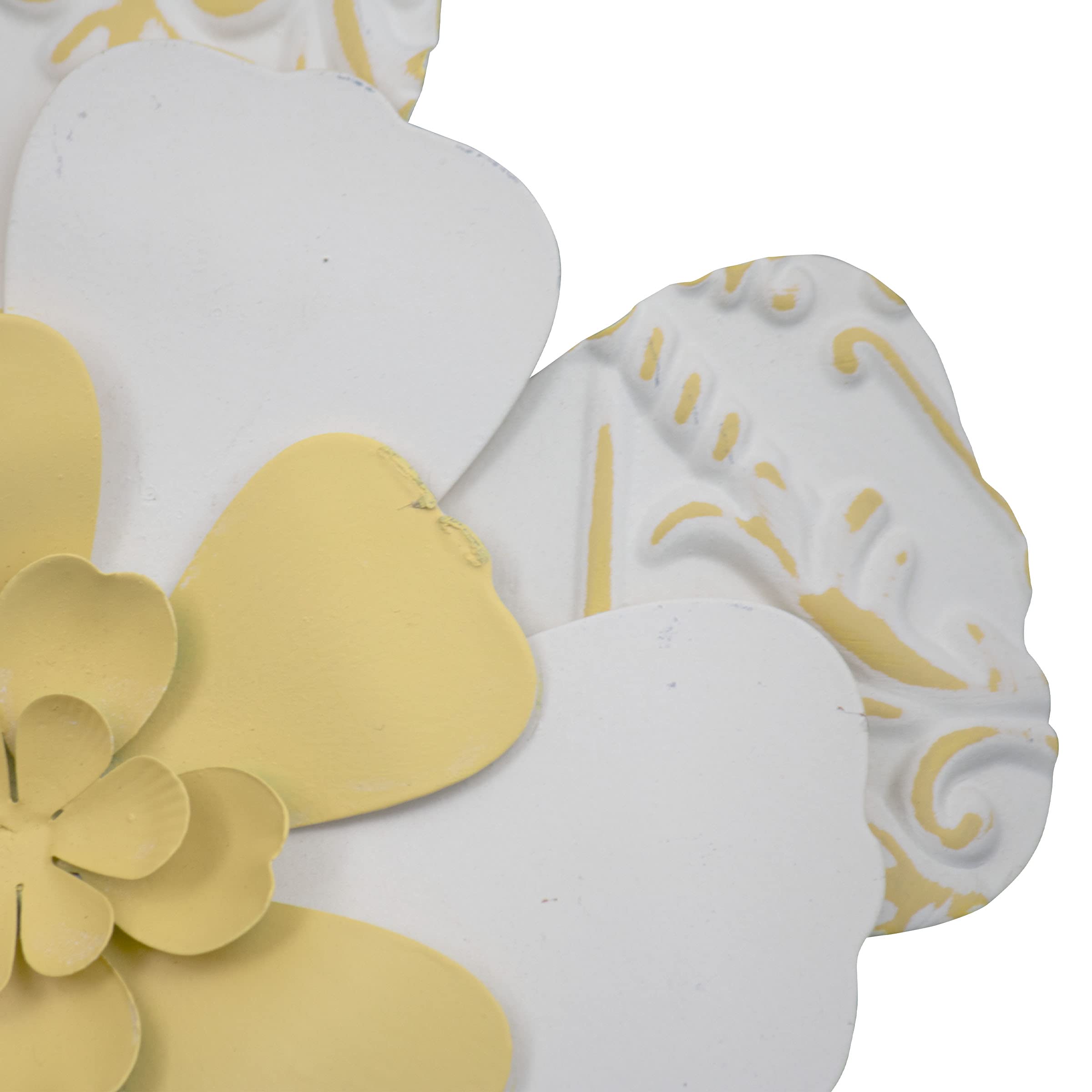 Foreside Home & Garden 7.75 x 7.5 inch White and Yellow Metal Layered Flower Wall Décor FDDD10143, Multi