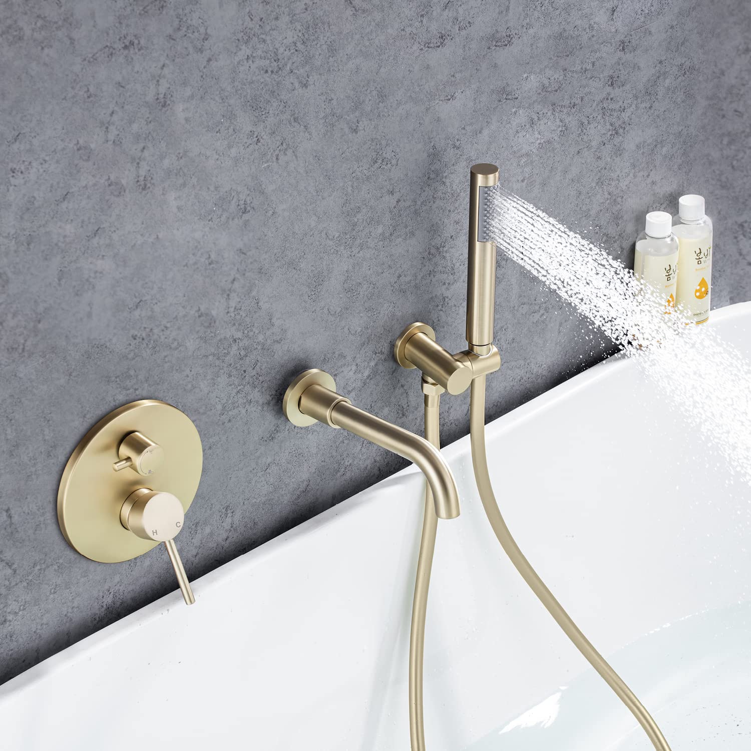 AZOS Waterfall Tub Spout Wall Mount, Bathroom Multiple Uses Waterfall Tub Spout High-Flow Filler Bath Tub Faucet Brushed Nickel