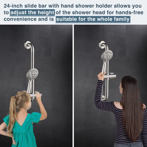 BRIGHT SHOWERS Stainless Steel Slide Bar Grab Rail Set Ada Compliant Includes Handheld Shower Head and 69-Inch Hose (Brushed Nickel)