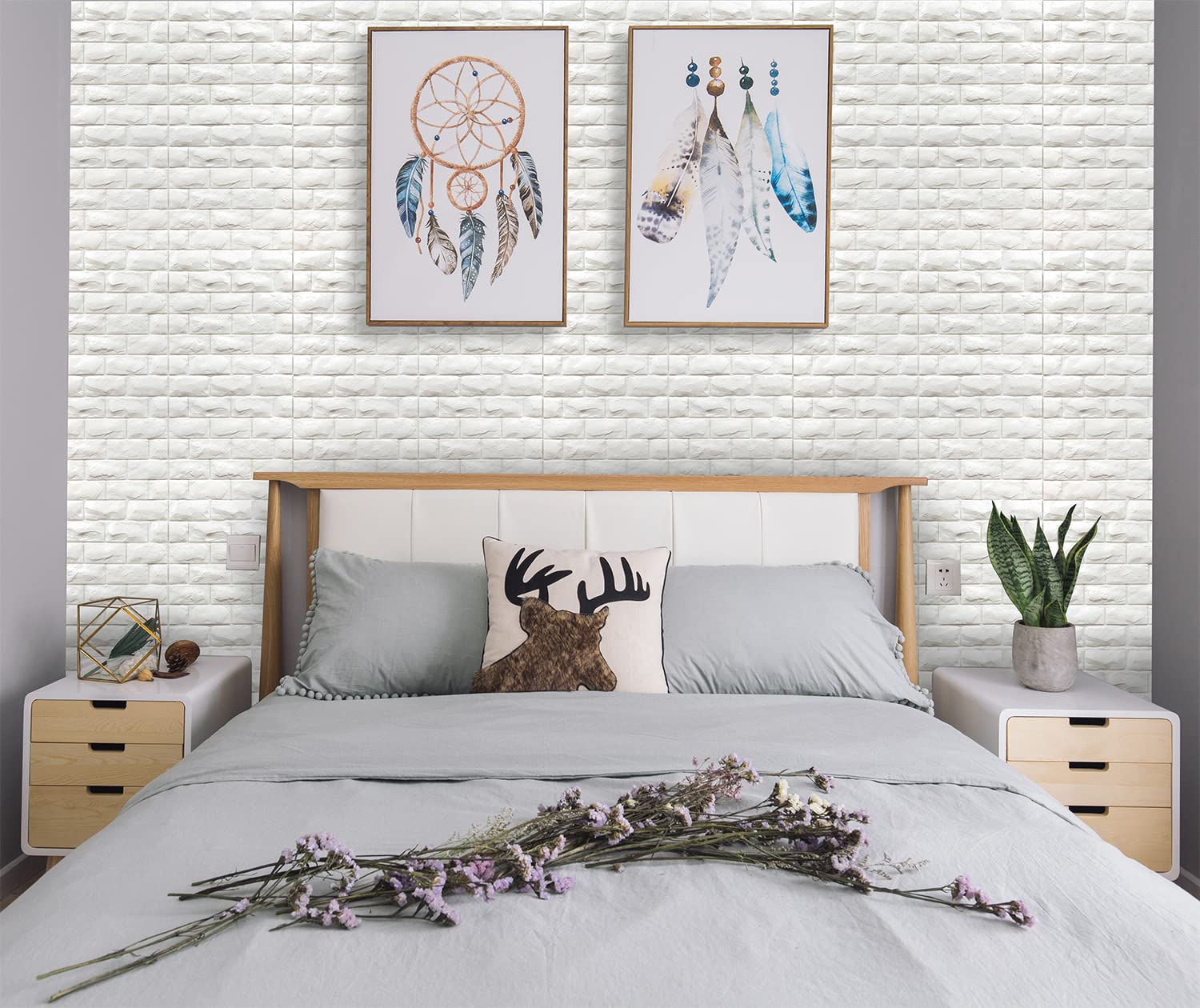 YU LI 3DH 3D Wall Panels Peel and Stick 11PCS White Foam Brick Wallpaper for Bedroom Faux Stone Wall Panel Self-Adhesive Wallpaper (11PCS-10.65 Sq Ft, White)