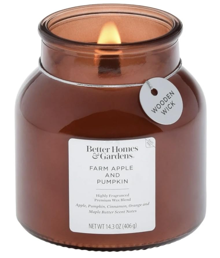 Better Homes & Gardens FarmApple Pumpkin Scented Wooden Wick 14.3oz Glass Jar Candle