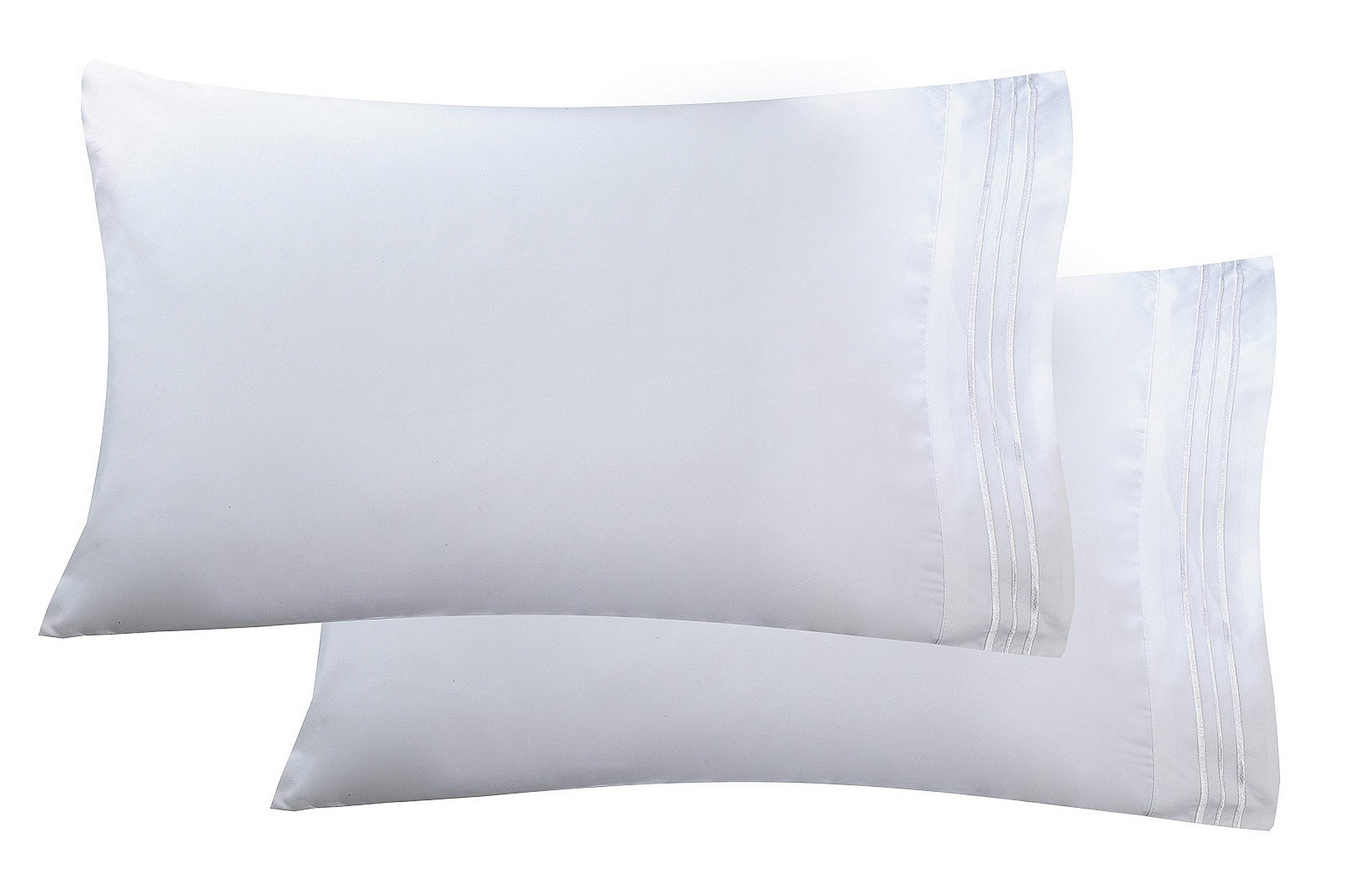 Elegant Comfort Luxury Ultra-Soft 2-Piece Pillowcase Set 1500 Thread Count Egyptian Quality Microfiber Double Brushed-Wrinkle Resistant, Standard Size, White
