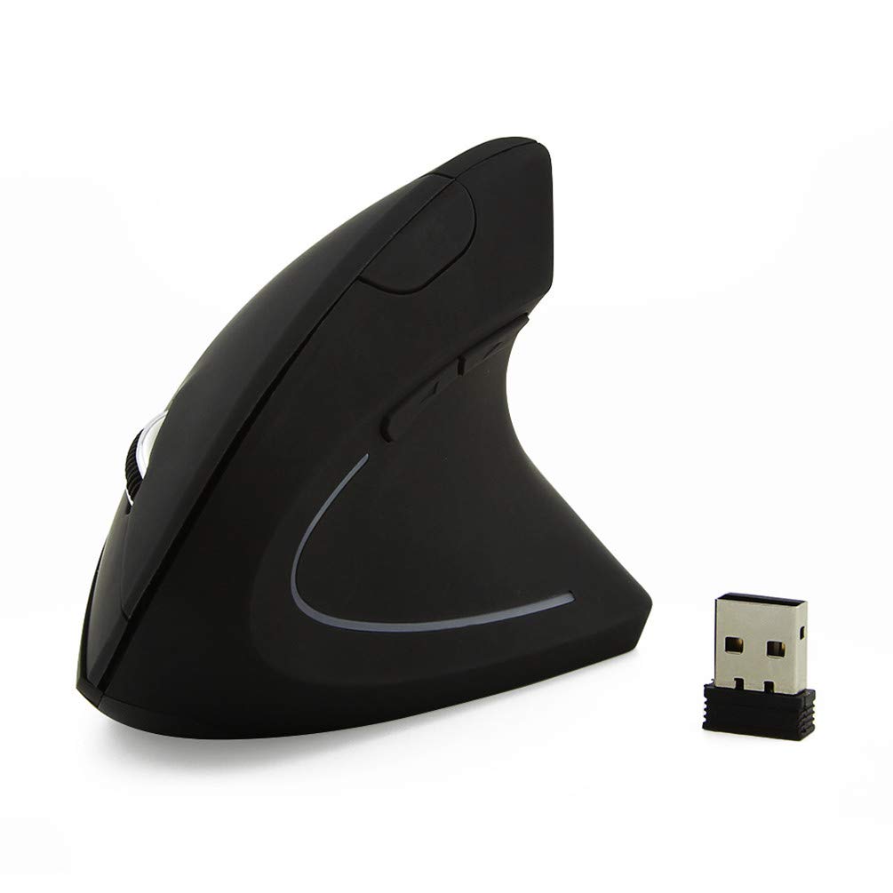FLY WAY Wireless Vertical Mouse,2.4G Ergonomic Optical Mice 800/1200 /1600 DPI 5 Buttons Mouse with USB Receiver for PC Laptop Desktop Gaming (Black)