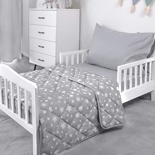 Toddler Bed Blanket for Boys Lightweight, Toddler Comforter Quilted Warm Blanket with Grey Star Print, Ultra Soft and Comfortable Baby Comforter Down Alternative Crib Comforter, 39x47 Inches