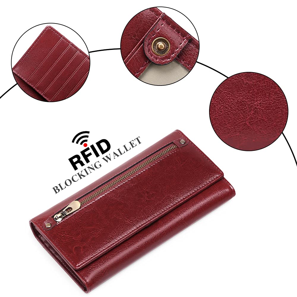 FALAN MULE Womens RFID Blocking Wallet Genuine Leather Large Capacity Credit Card Holder Bifold Ladies Clutch…