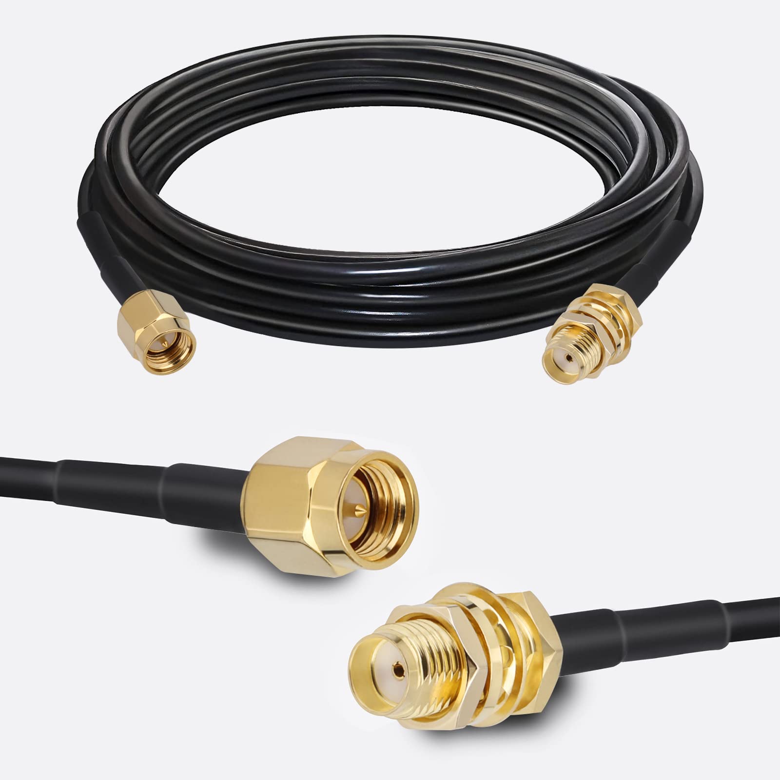 CAPChang SMA Antenna Cable RG174 Coaxial Cable 2-Pack 10FT SMA Female to SMA Male Bulkhead Add-on SMA to SMA/RPSMA Adapter Kit for 4G LTE Router Gateway Cellular RTL SDR Dongle ADS-B Receiver