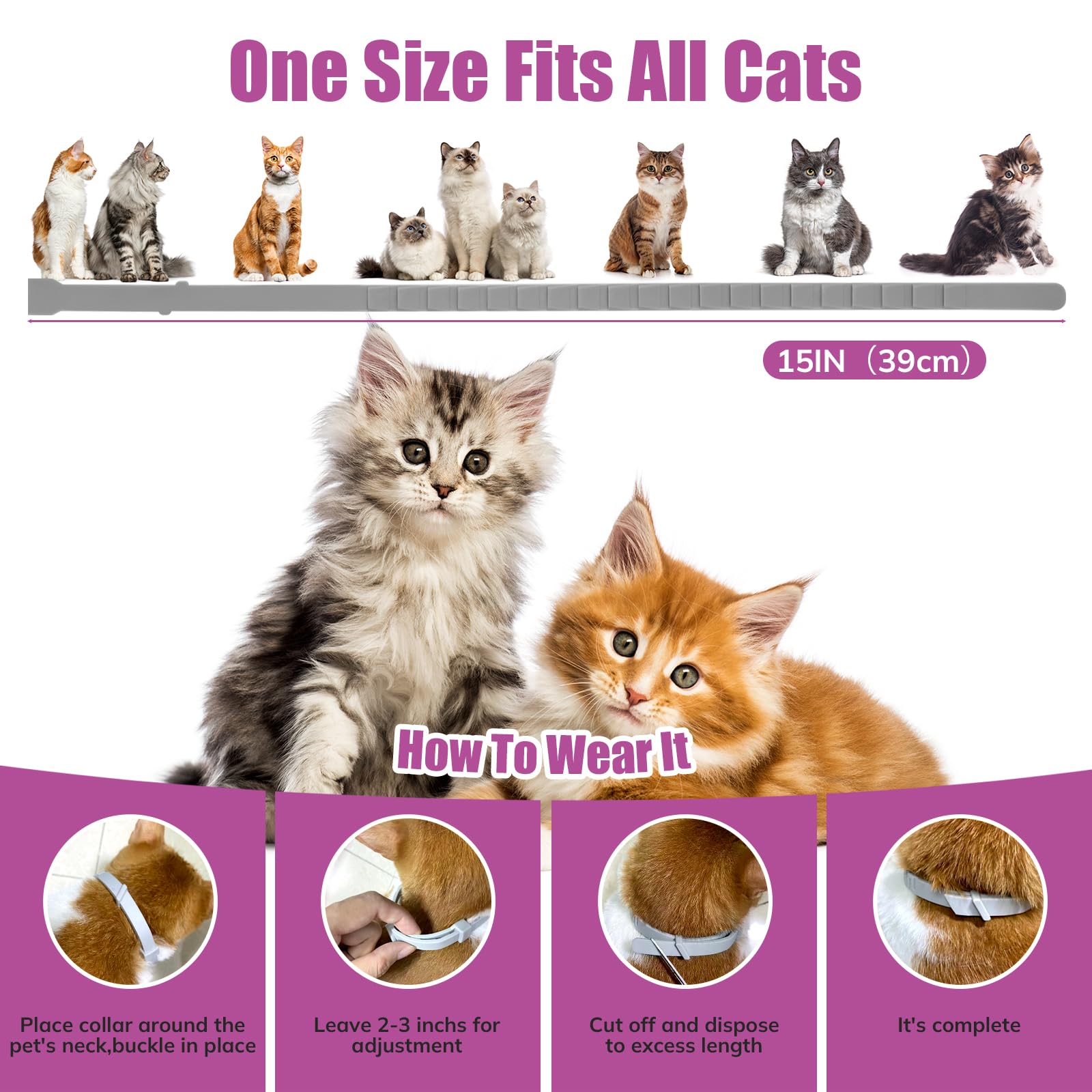 Calming Collar for Cats, Cat Calming Collar, Calming Pheromone Collar for Cats, Cat Pheromone Collar, Cat Calming Collar for Anxiety Relieve Up to 60 Days, 4 Pack(Grey)