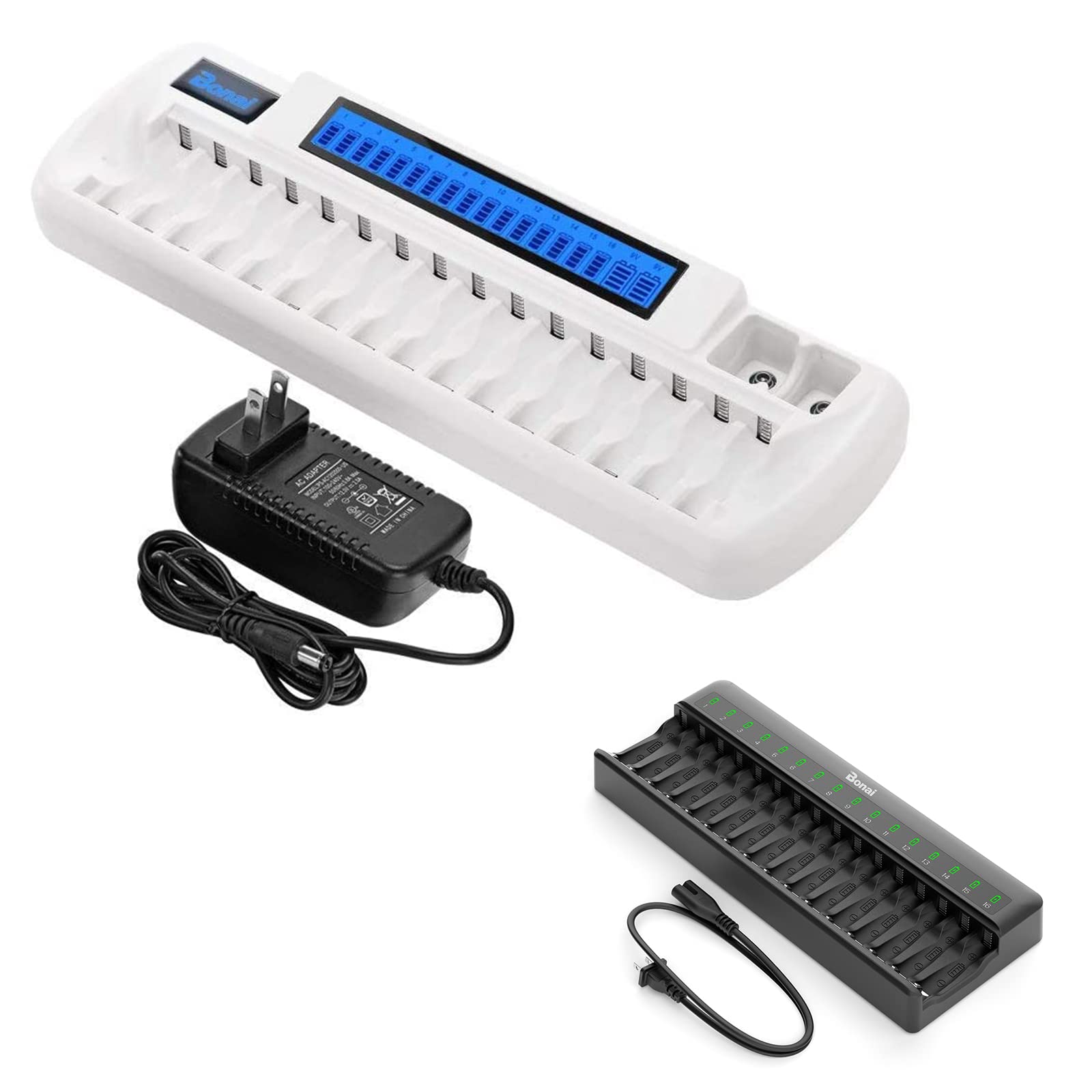 Bonai 16 Bay Battery Charger for Rechargeable AA AAA 9V Battery
