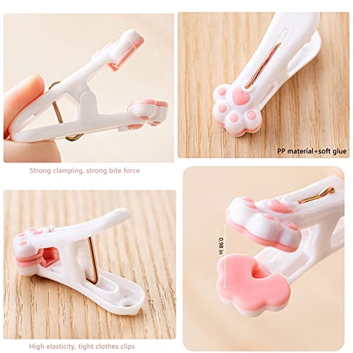 Clothespins Plastic Clothes Pins Heavy Duty Outdoor for Hanging Clothes, Traceless Clothes Pegs, chip Clips, Plastic Sealing Clip, Snack Bags Clips with Cute Cat Claw Pattern