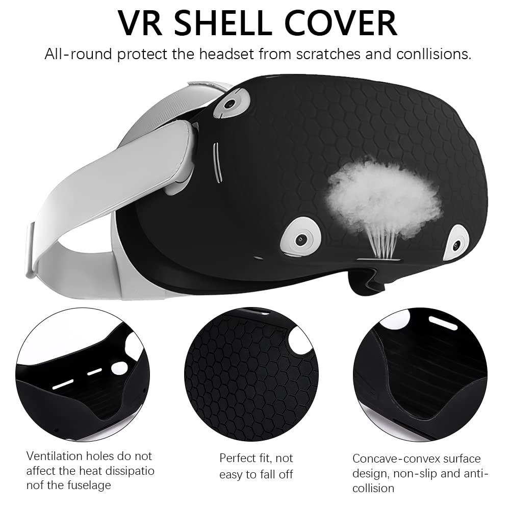 BestMal Touch Controller Grip Cover for Oculus Quest 2 with VR Silicone Face Cover, VR Shell Cover, Quest 2 Lens Cover, Thumb Button Cap, VR Disposable Mask and Cleaning Cloth (Black)