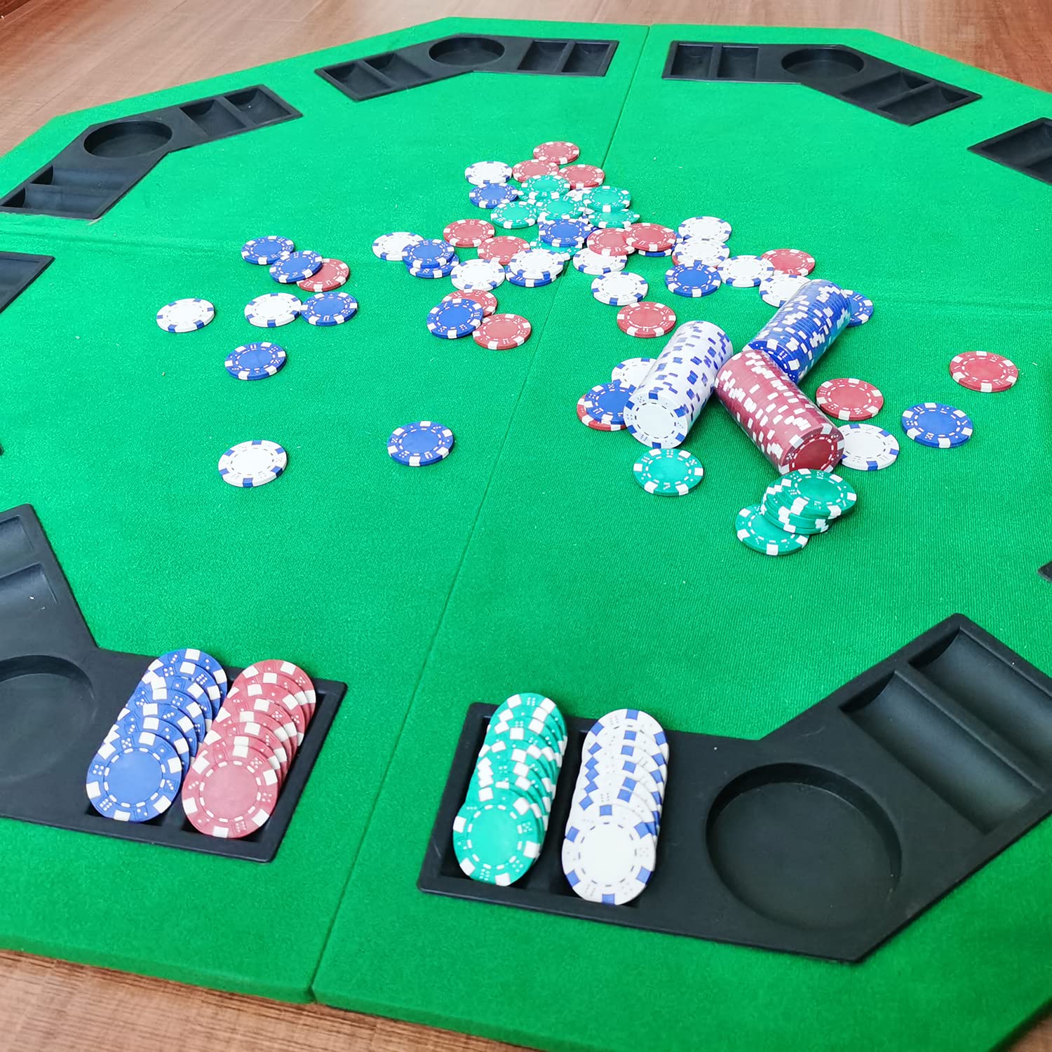SEETOOOGAMES 100 Pieces 11.5g Clay Composite Dice Striped Casino Poker Chips- 4 Colors (red, Green, White and Blue)