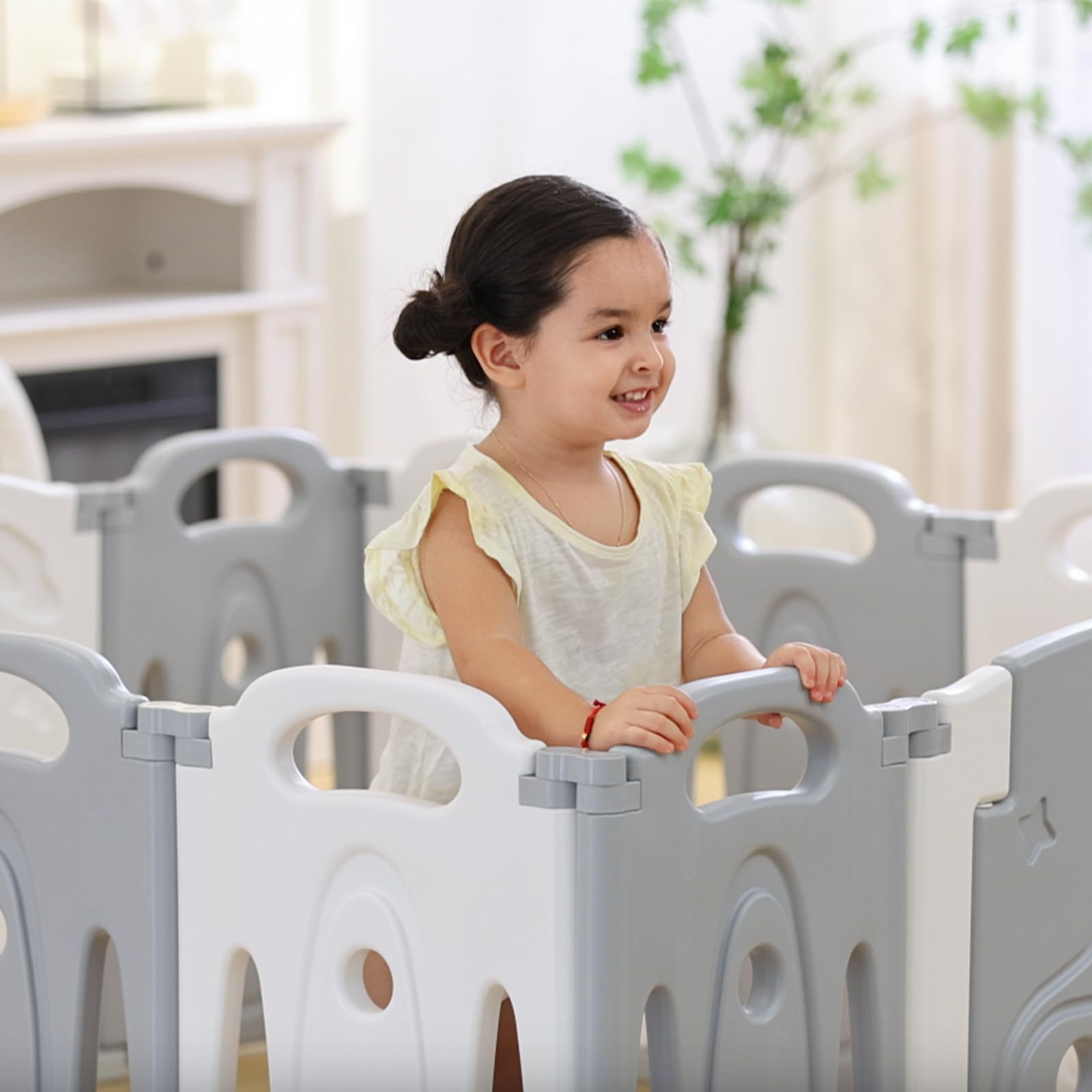 Baby Playpen Kids Activity Centre Safety Play Yard Home Indoor Outdoor New Pen (Multicolour) (Grey White)