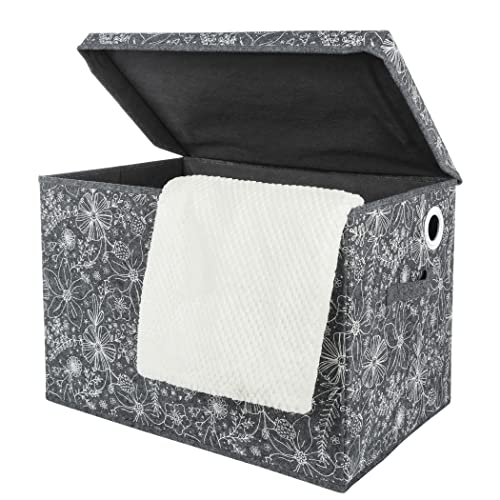 Sammy & Lou Collapsible Felt Soft Toy Box for Toddlers Toy Storage Organizer with Handles and Hinged Lid, 22 x 14.5 x 15 inches, Floral