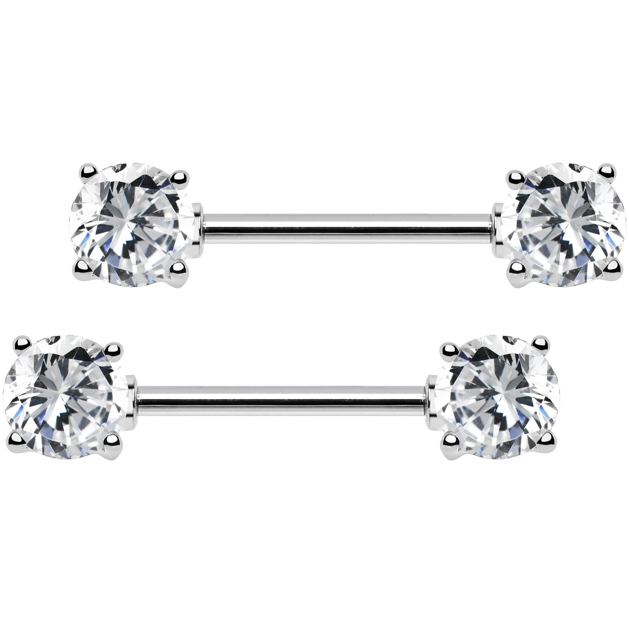 Body Candy Stainless Steel Clear Accent Barbell Nipple Ring Set 14 Gauge 9/16"
