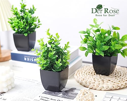 Der Rose Set of 4 Packs Small Fake Plants Mini Artificial Faux Plants Indoor for Bathroom Farmhouse Room Table Decor