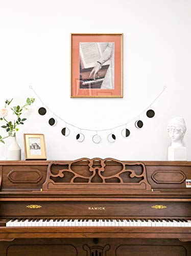 Mkono Moon Phase Wall Hanging Boho Home Decor Metal Garland with Wooden Moons Art Chic Gift Window Dorm Nursery Bedroom Living Room Apartment Office Decorative Ornaments, Silver