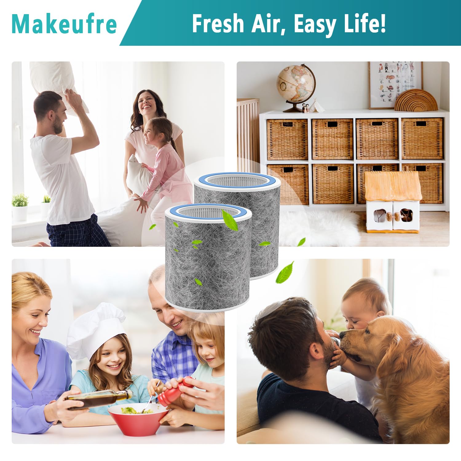 Makeufre HP102 Replacement Filter, Compatible with Shark Air Purifier Model HP102PET, HP132, HP152 & HC450, HC451, HC452, HC455, Part # HE1FKPET, HE1FKBAS, HE1FKBASMB, 2 Pack