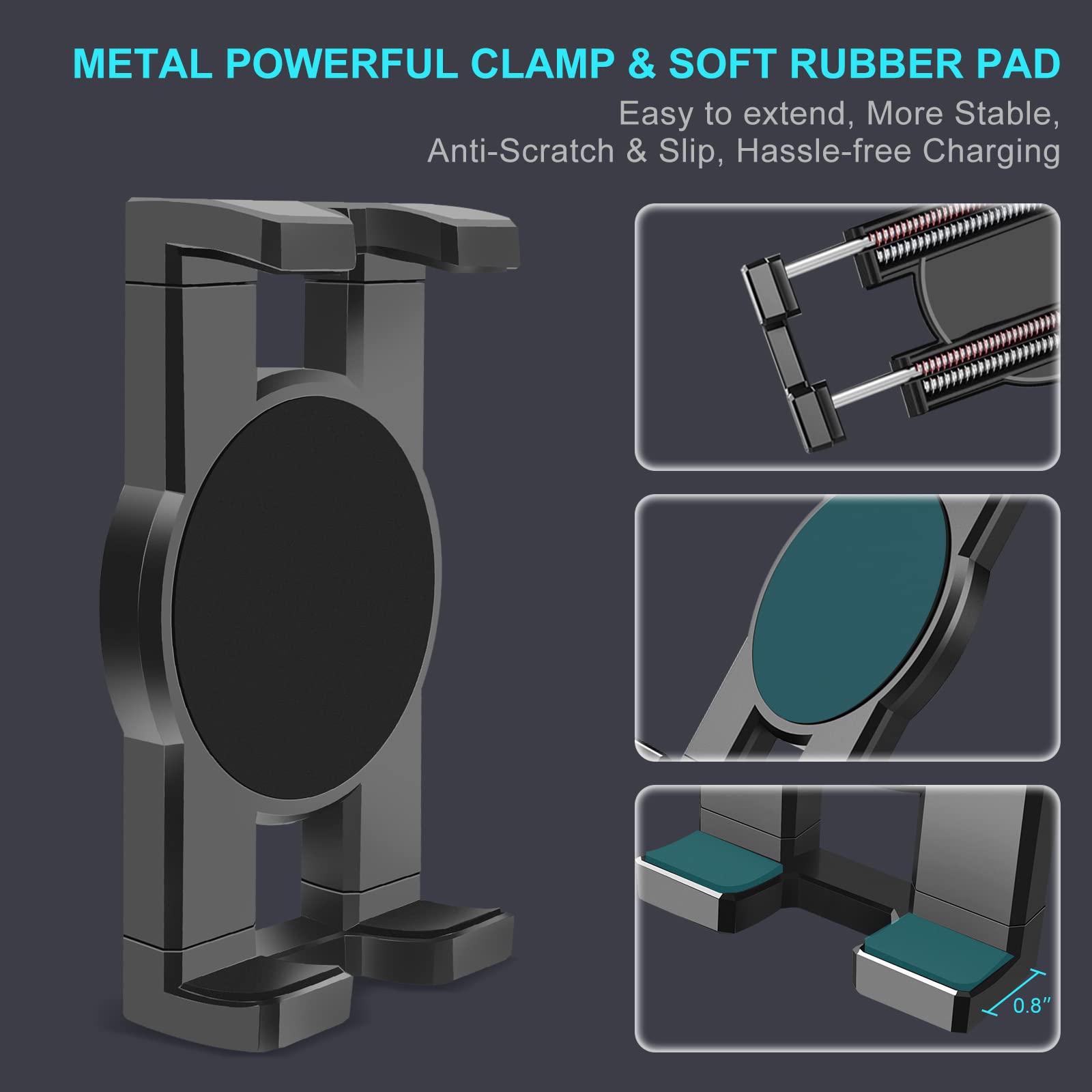 Car Cup Holder Tablet Mount Holder, 360° Adjustable Long 2-Arm Stand for iPad Pro 12.9/11/10.5/9.7/Air/Mini 6/5/4, Samsung Galaxy Tab/Z Fold 4/3, Amazon Fire HD, iPhone 14/Pro, 4.7-12.9" Tab & Phone