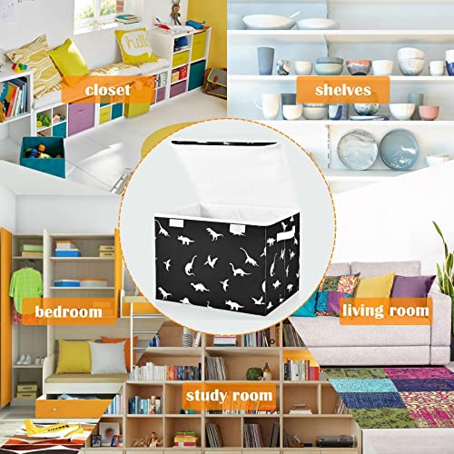 CaTaKu Dinosaurs Silhouettes Black Storage Bins with Lids Fabric Large Storage Container Cube Basket with Handle Decorative Storage Boxes for Organizing Clothes Shelves