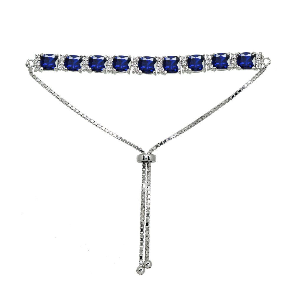 B. BRILLIANT Sterling Silver Created Blue Sapphire & White Topaz Cushion-Cut Adjustable Tennis Style Bolo Bracelet for Women