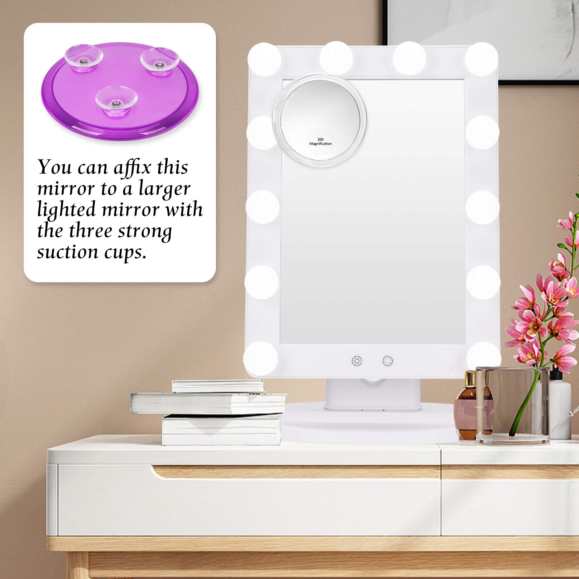B Beauty Planet 5Inch, 20X Magnifying Mirror with Three Suction Cups, Use for Makeup Application, Tweezing, and Blackhead/Blemish Removal.