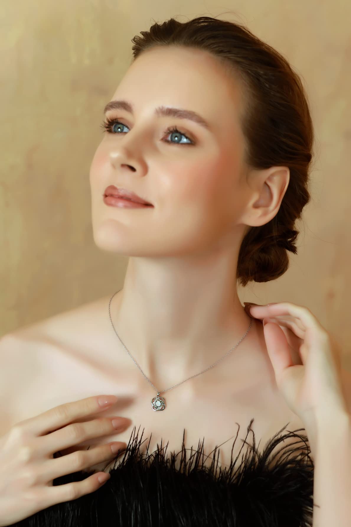 B. BRILLIANT Sterling Silver Synthetic White Opal Polished Love Knot Pendant Necklace for Women
