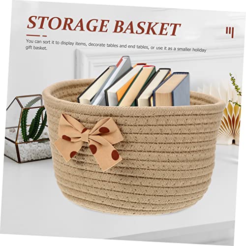 BESTOYARD 2pcs Cotton Rope Storage Basket Cotton Rope Organizer Woven Baskets for Storage Fabric Storage Cubes Rattan Round Waste Basket Rope Baskets for Storage Mini White Shelf Basket Baby