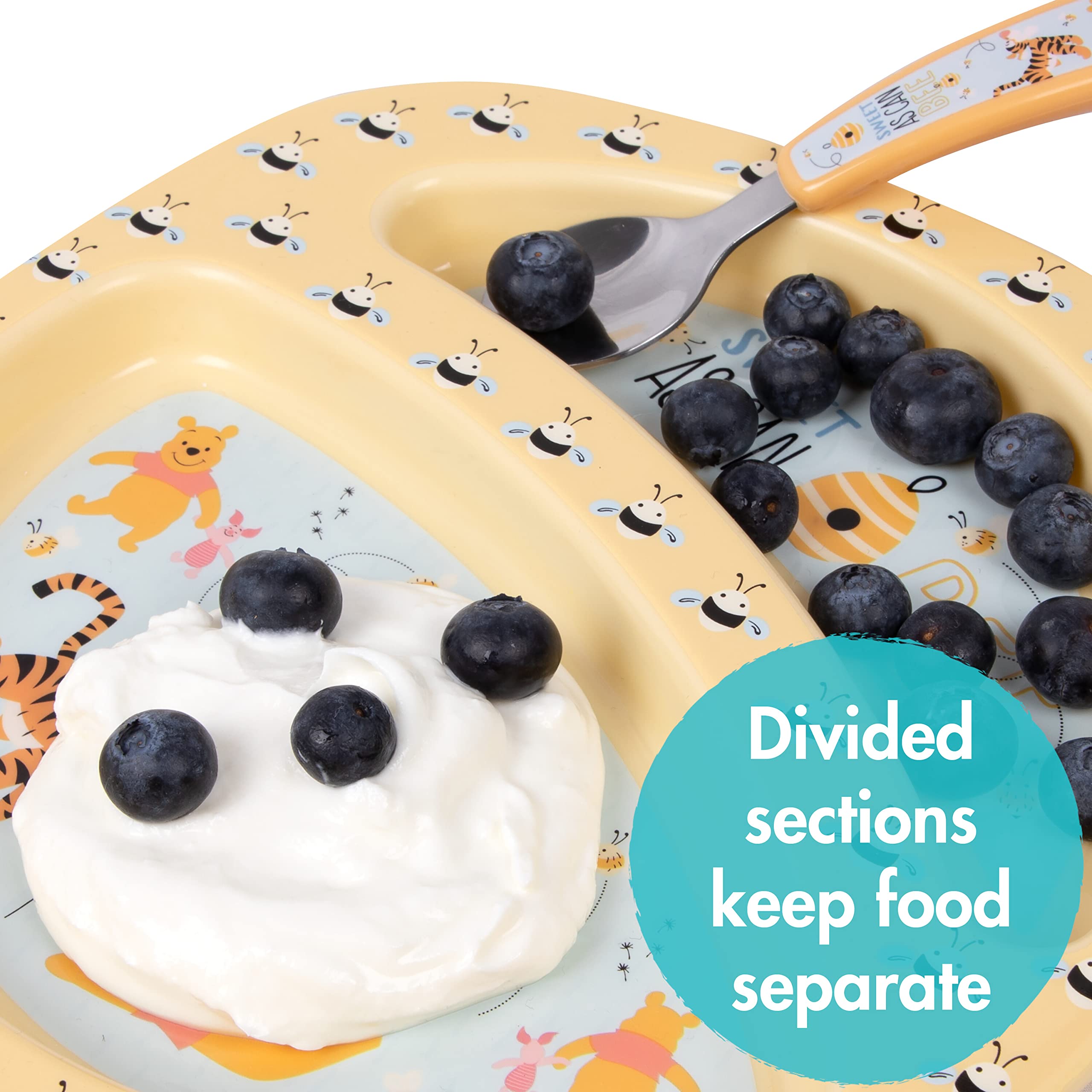 The First Years Disney Winnie the Pooh Toddler Dinnerware Set - Includes Toddler Bowl, Toddler Plate, Fork, Spoon and Toddler Cup - Baby and Toddler Feeding Essentials - 5 Count
