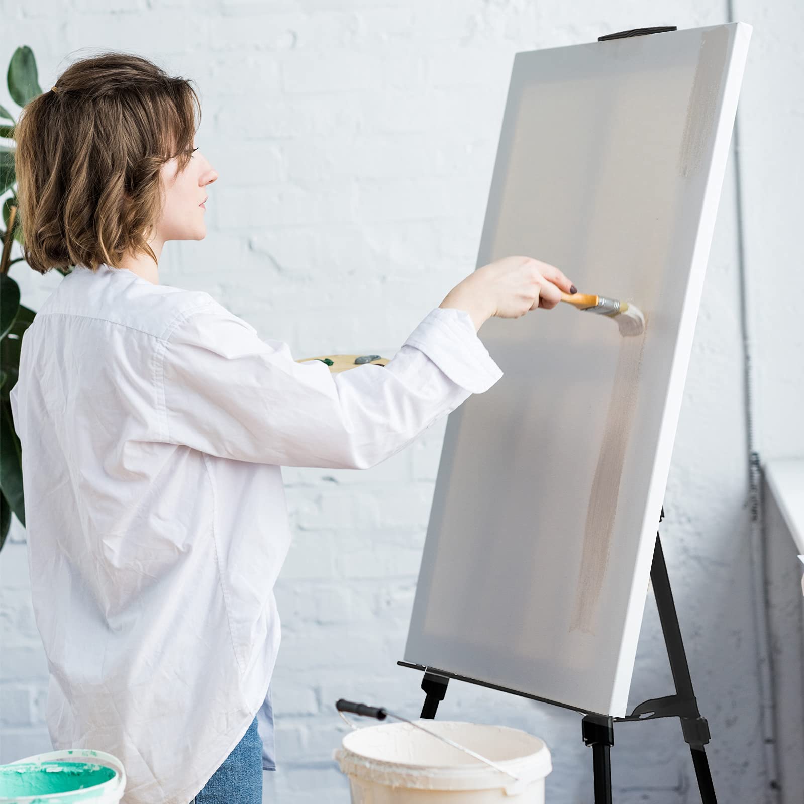 Artist Easel Stand,Extra Thick Aluminum Metal Tripod Display Easel 17 to 56 Inches Adjustable Height with Portable Bag for Floor/Table-Top Drawing and Displaying