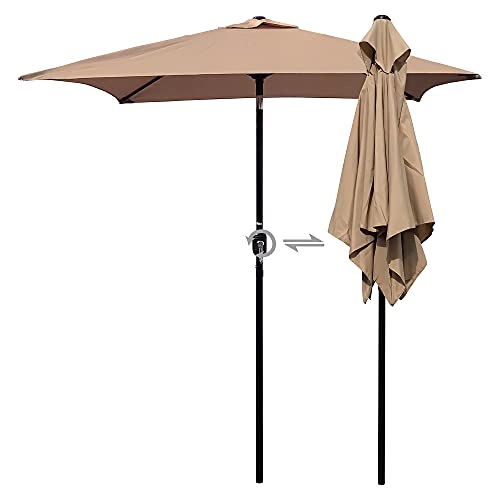 DAVEE Furniture 6.5 Ft Square Market/Patio Umbrella with Tilt and Crank, Perfect for Garden, Lawn,Deck,Backyard and Pool (Tan