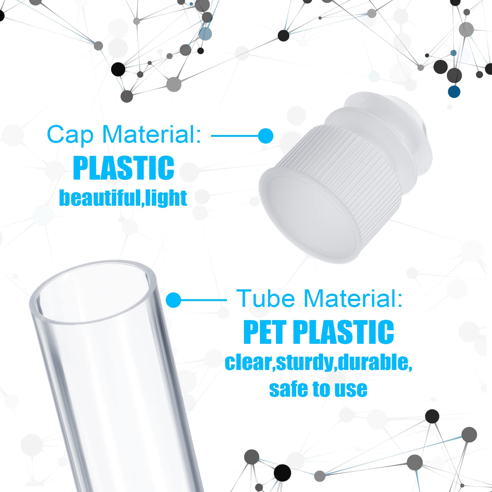 Flutesan 200 Pcs Clear Plastic Test Tubes 16 x 100 mm(10 ml) Test Tubes with Caps for Scientific Experiments,Halloween, Christmas, Scientific Themed Birthday Party Supplies, Candy Storage