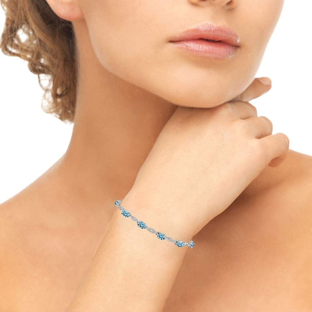 B. BRILLIANT Sterling Silver Light Blue 6x4mm Oval-Cut Tennis Bracelet Made with European Crystals