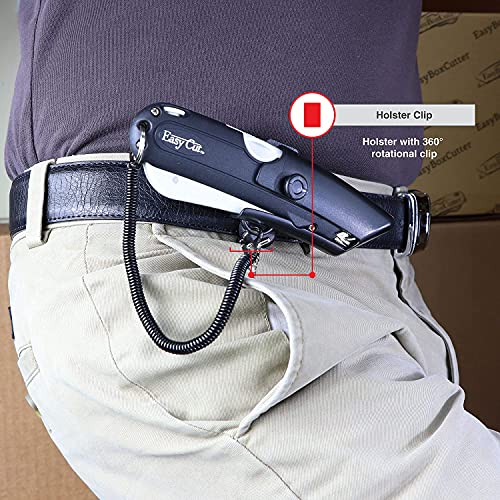 Box Cutter, 3 blade depth setting, Squeeze Trigger and Edge Guides, Holster, Lanyard, Extra Blade - 1000 white