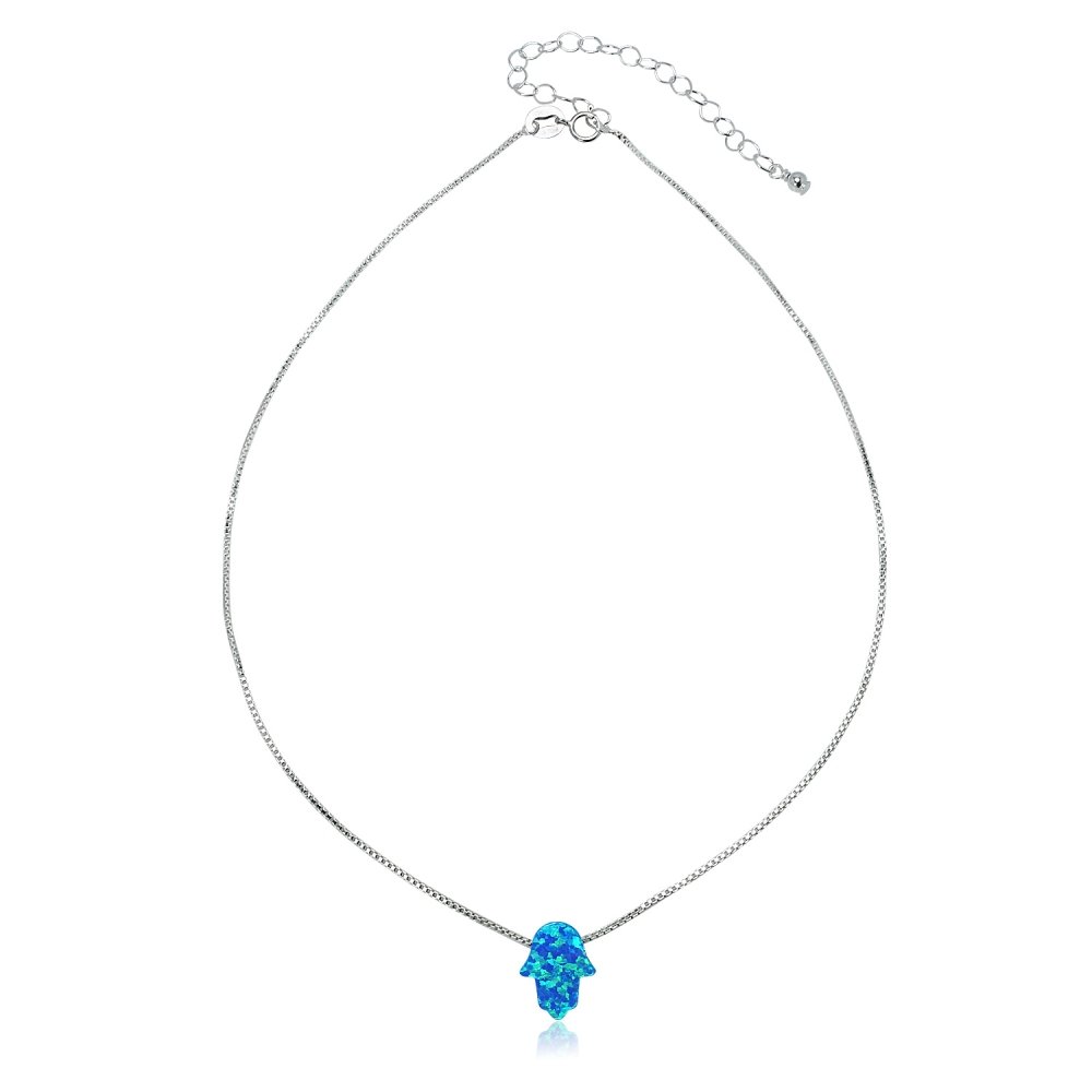 B. BRILLIANT Hamsa Necklace for Women Sterling Silver Opal Blue Hamsa Necklaces Stacking Holiday Gift Birthday