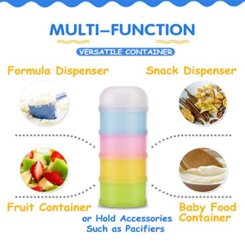 Formula Dispenser, Kidsmile Twist-Lock Stackable On-The-Go BPA Free Milk Powder Box Baby Food Storage Container Snack Cups for Toddlers - 4 Feeds, no Powder Leakage